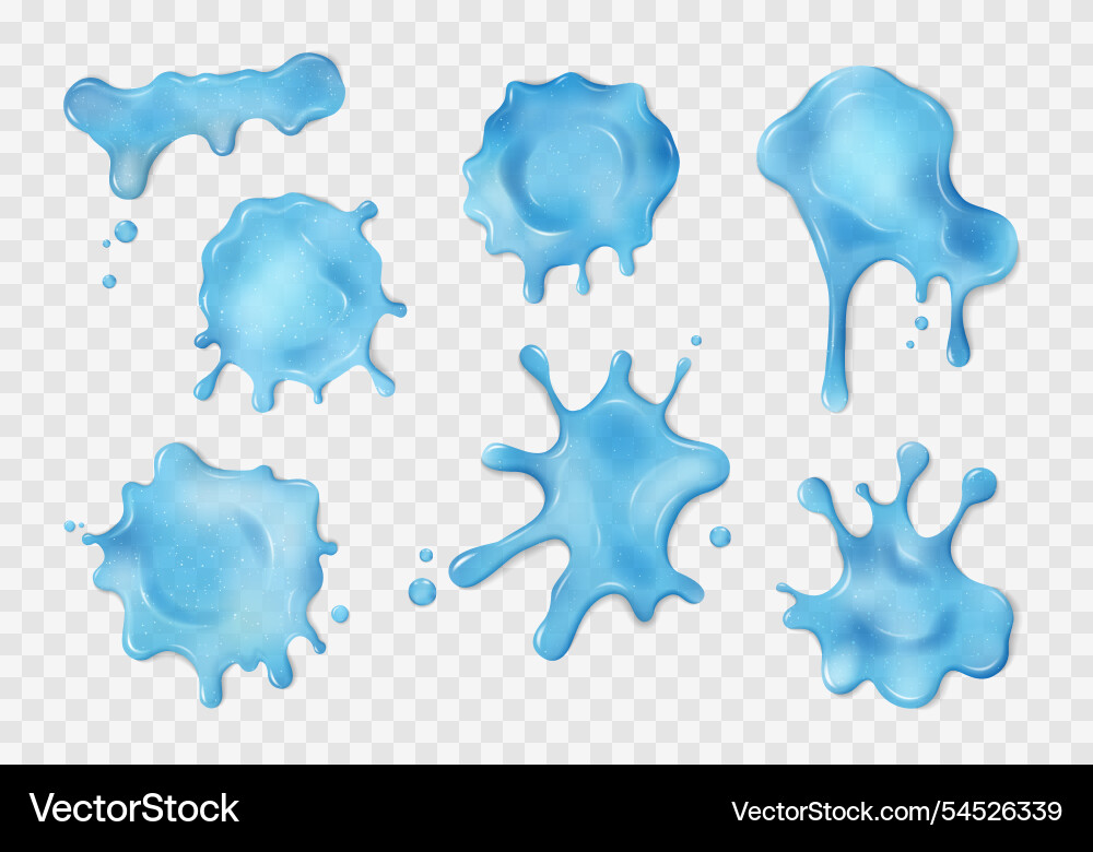 Liquid blue slime blots set isolated elements Vector Image