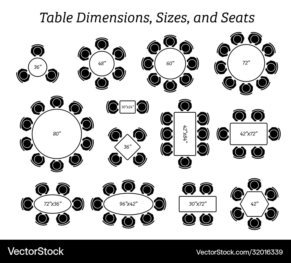 Round oval and rectangular table dimensions sizes Vector Image
