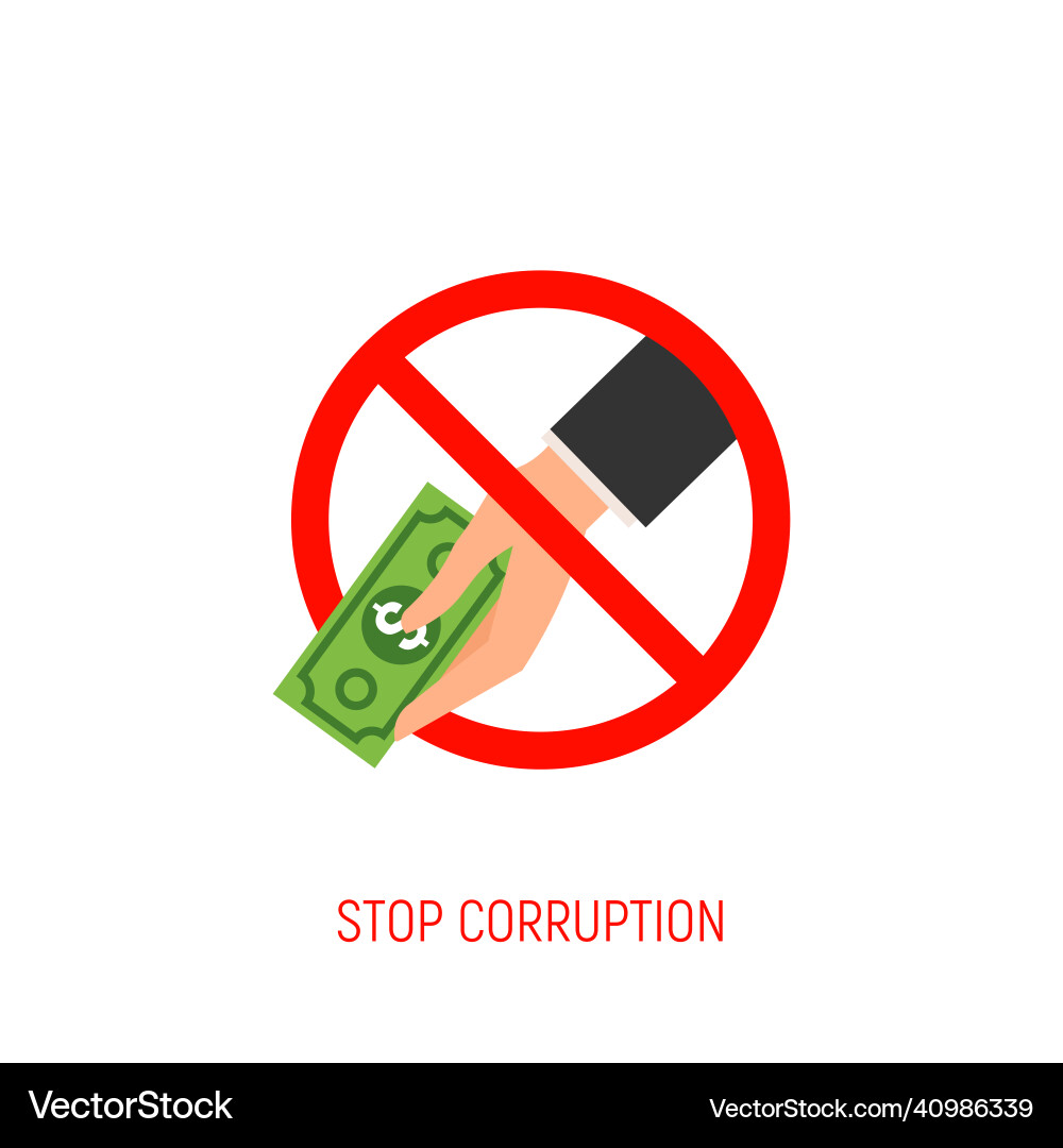 Stop corruption hand with money icon corrupt cash Vector Image