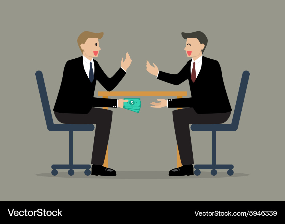 Two businessmen passing money under the table Vector Image