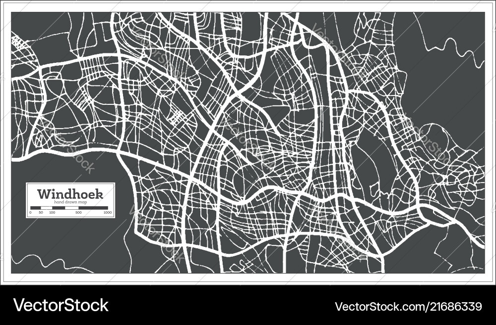 Windhoek namibia city map in retro style outline Vector Image