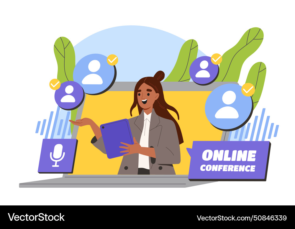 Woman with online conference Royalty Free Vector Image