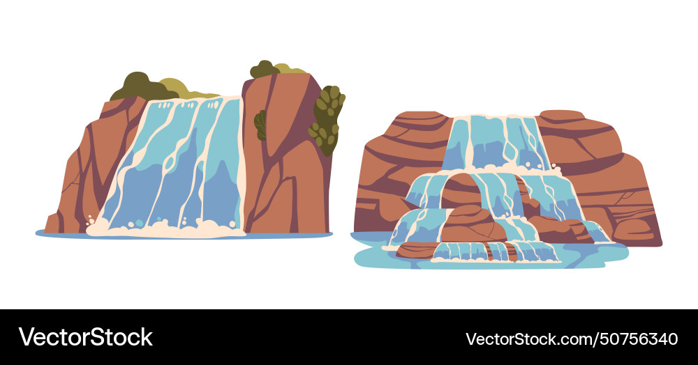 Cartoon waterfall and water cascade with green Vector Image
