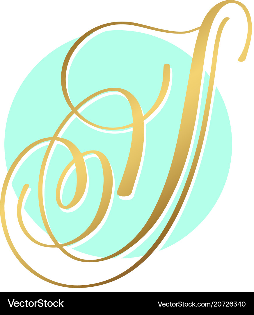 Gold calligraphy letter on circle blue background Vector Image