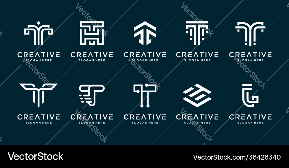 Set creative collection letter t logo design Vector Image