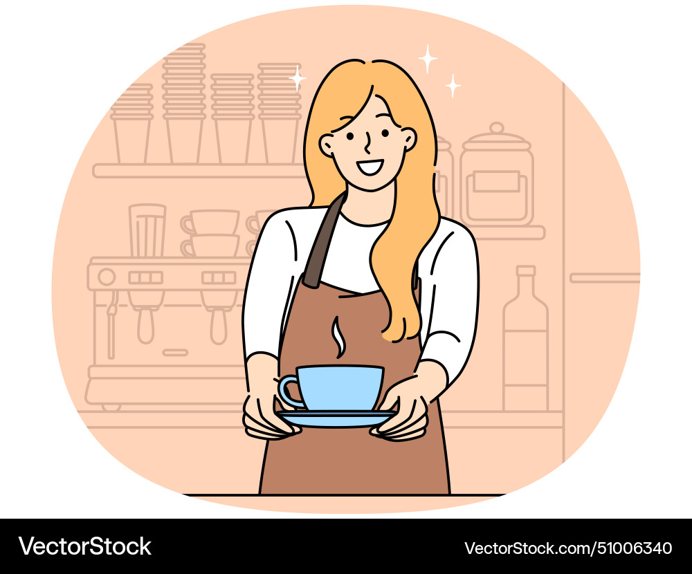 Smiling barista offer coffee in cafe Royalty Free Vector