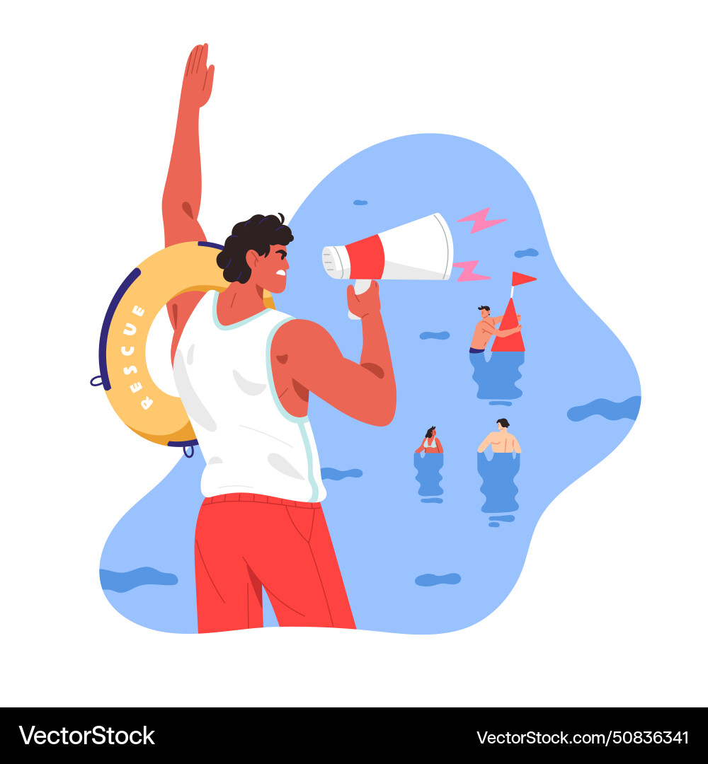 Beach lifeguard warning shouts on breaking rules Vector Image