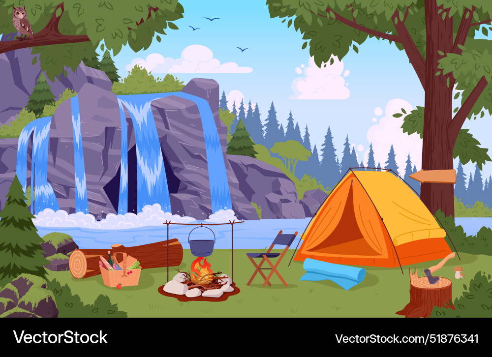 Campsite view wild nature camping landscape Vector Image