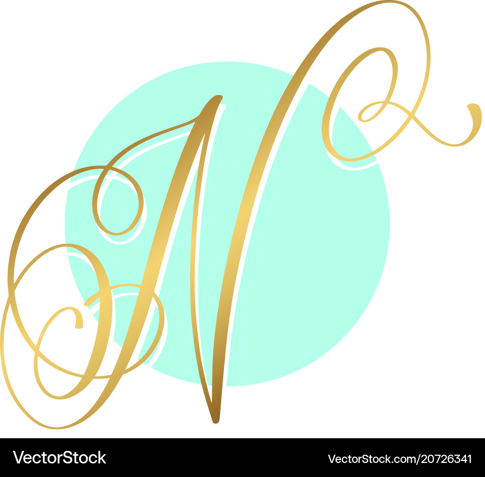 Gold calligraphy letter on circle blue background Vector Image