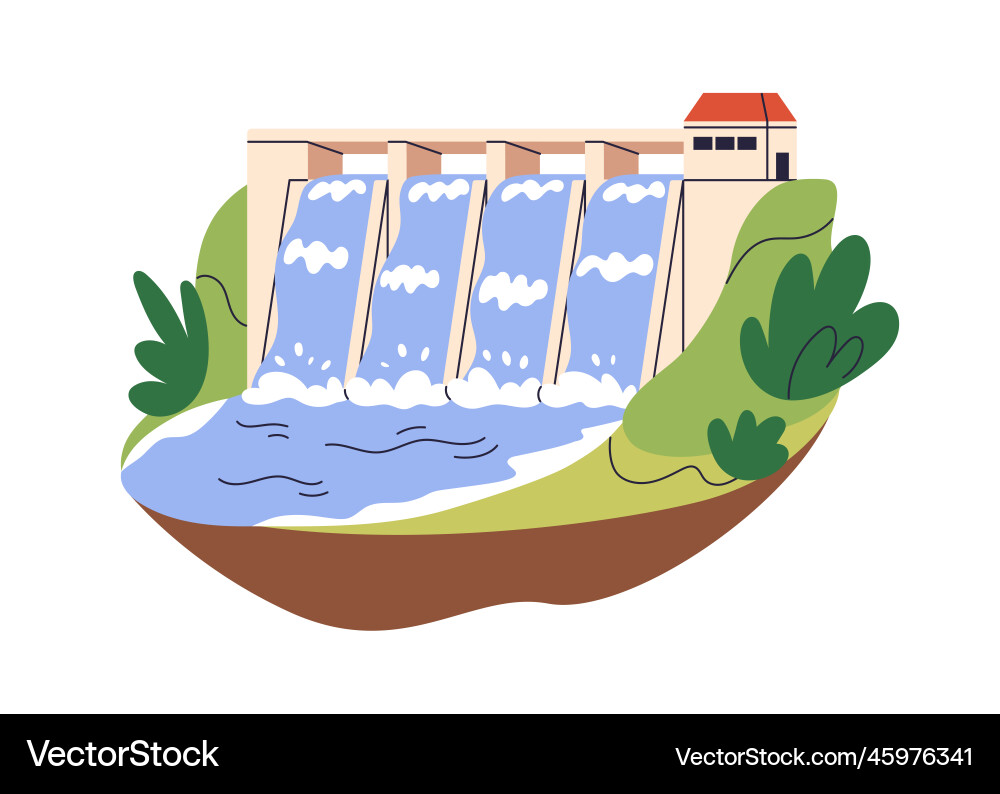 Hydroelectric power water station river dam Vector Image