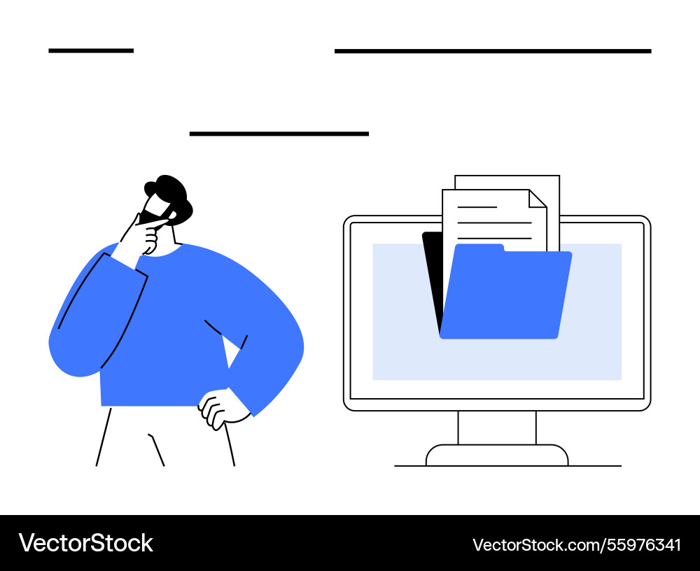 Person contemplating file management next to Vector Image