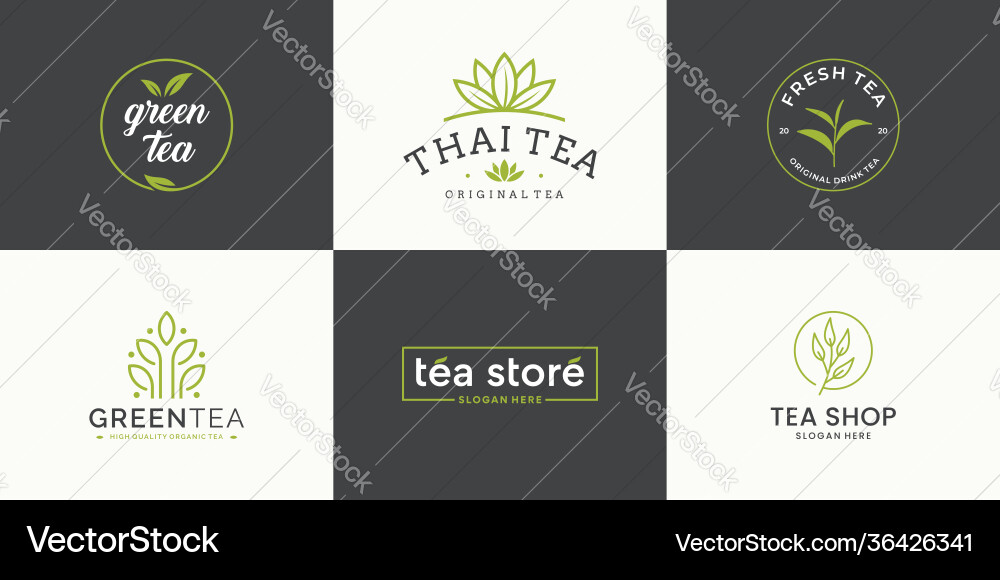 Set collection tea leaf logo design template icon Vector Image