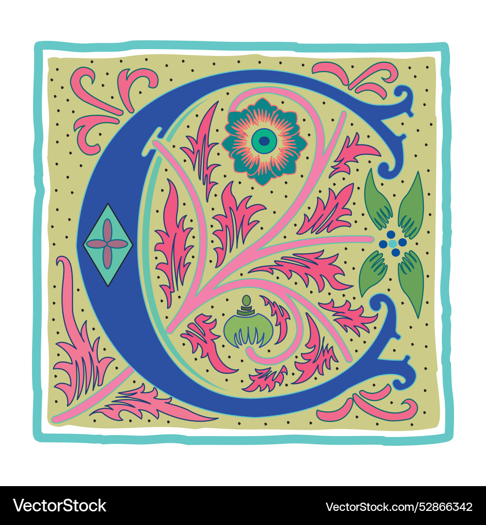 Art romant initial caps font capital letter c Vector Image