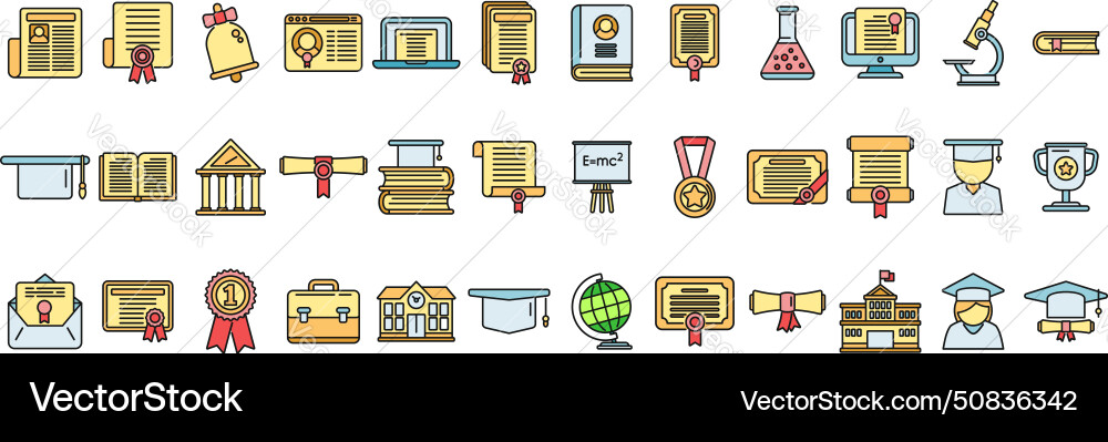 Degree icons set color line Royalty Free Vector Image