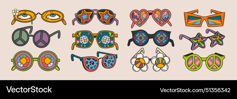 Funky groovy sunglasses different shapes in retro Vector Image