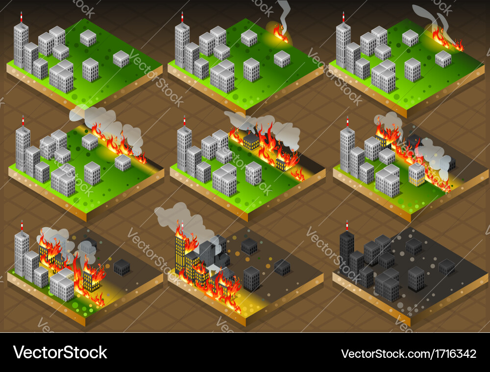 Isometric fire disaster classifications scale Vector Image