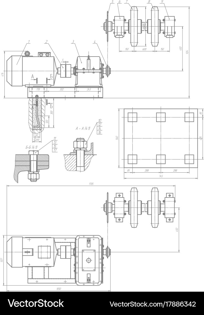 Machine-building drawings on a white background Vector Image