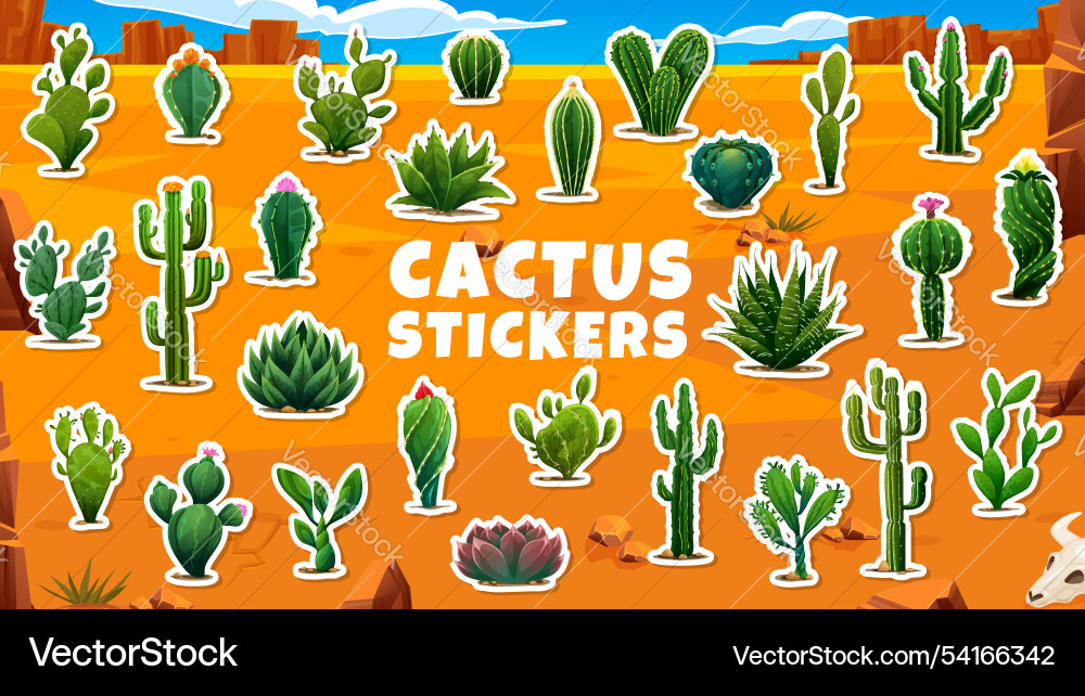 Mexican desert cactus succulent plants stickers – Royalty-Free Vector ...