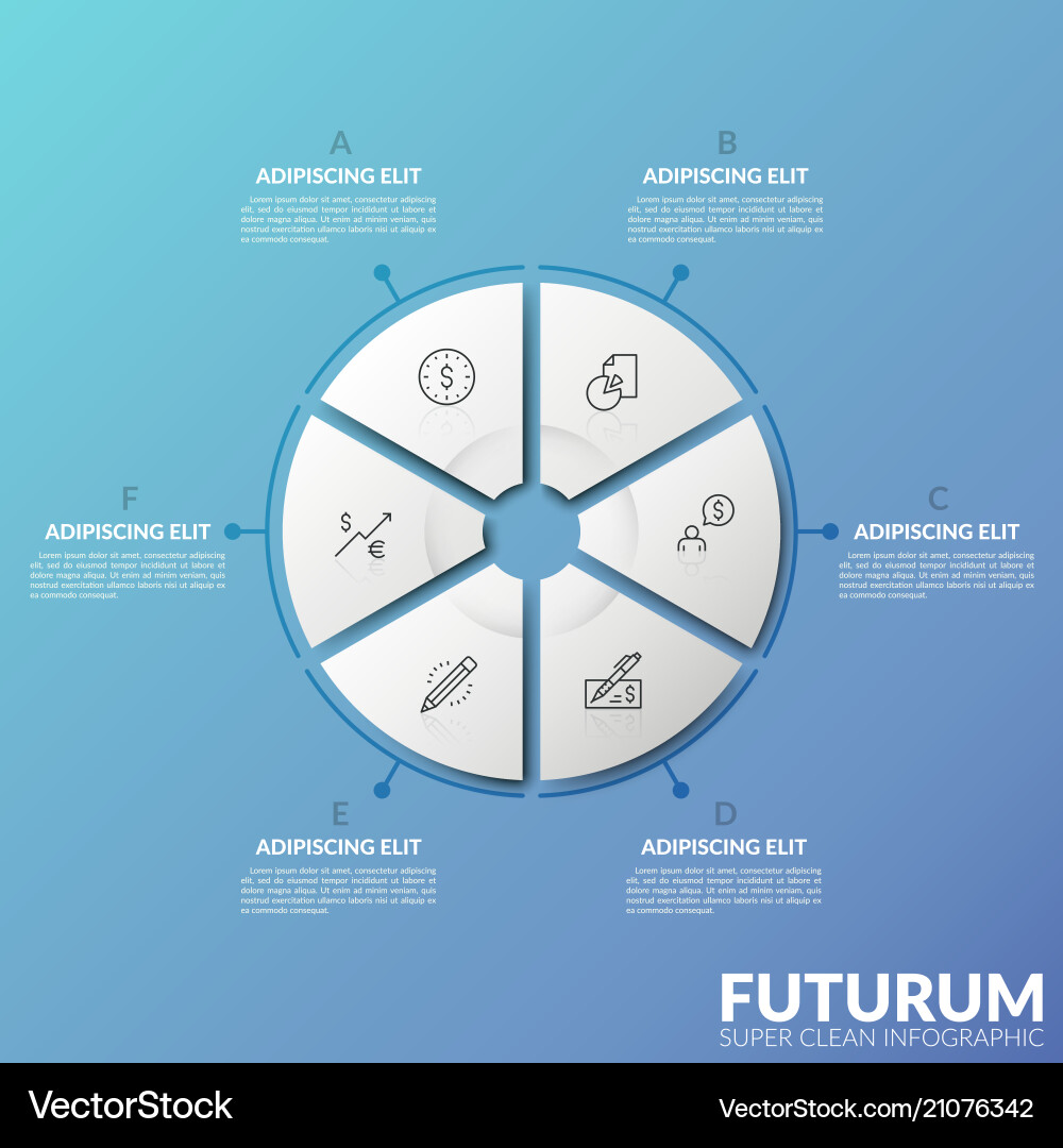 Paper white pie chart consisted 6 parts Royalty Free Vector