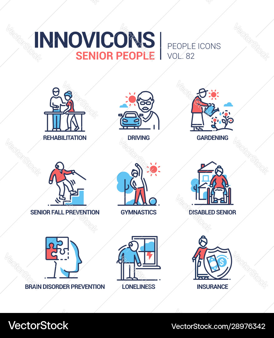 Senior people line design style icons set Vector Image