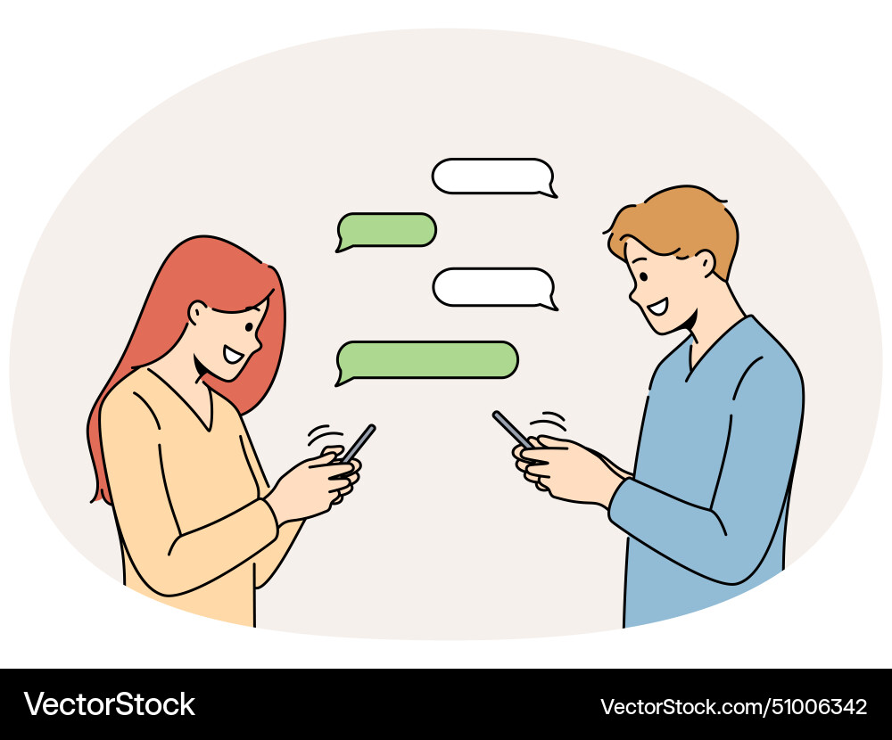 Smiling man and woman messaging online Royalty Free Vector