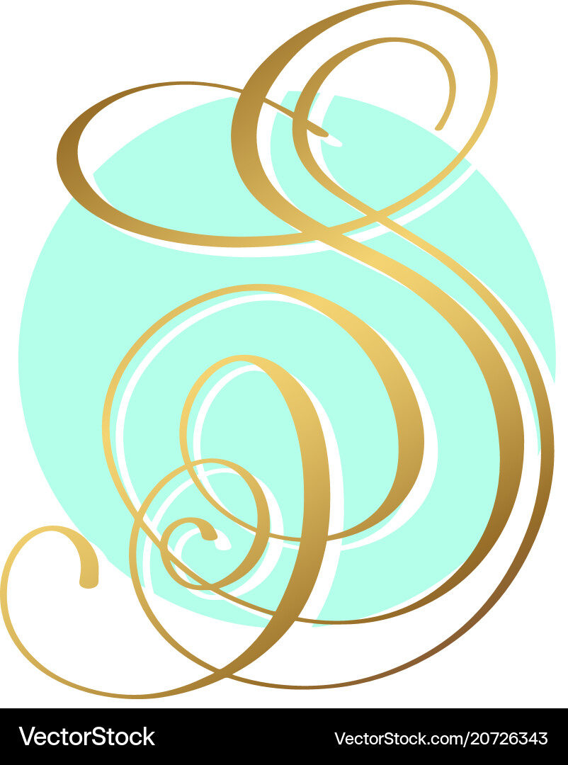 Gold calligraphy letter on circle blue background Vector Image