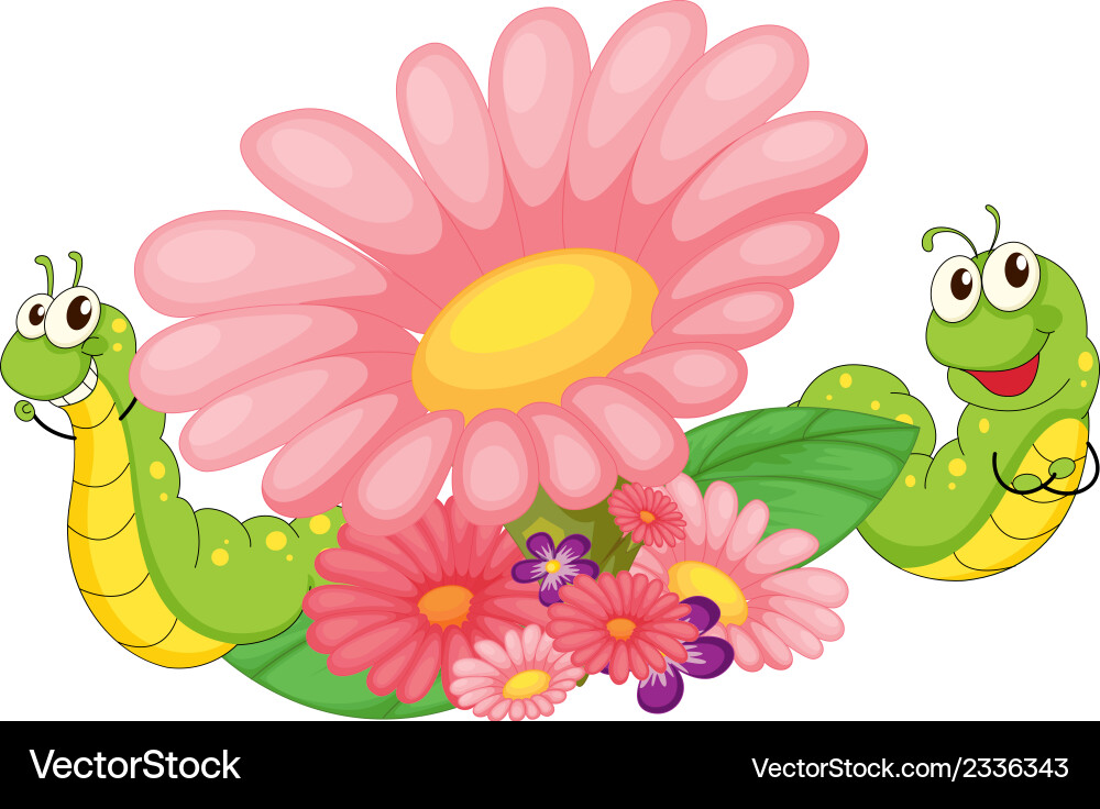 Smiling worms and blooming flowers Royalty Free Vector Image