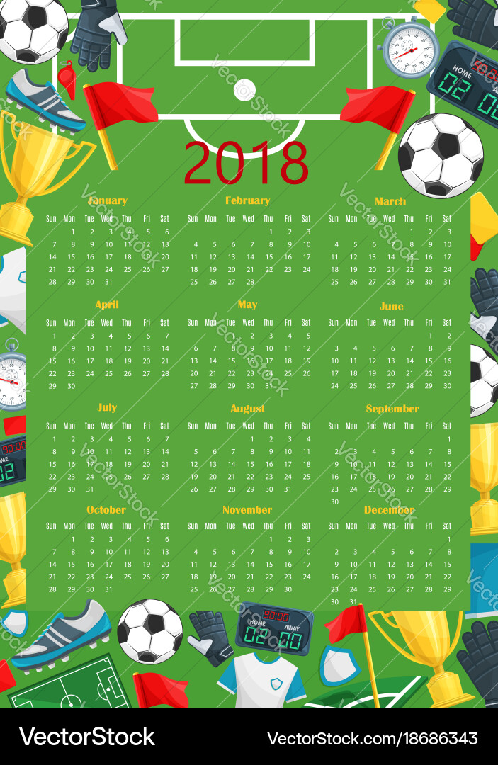 Soccer calendar template of football sport game Vector Image