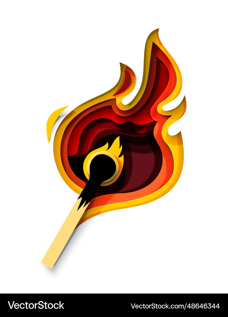 Burning match in papercut Royalty Free Vector Image