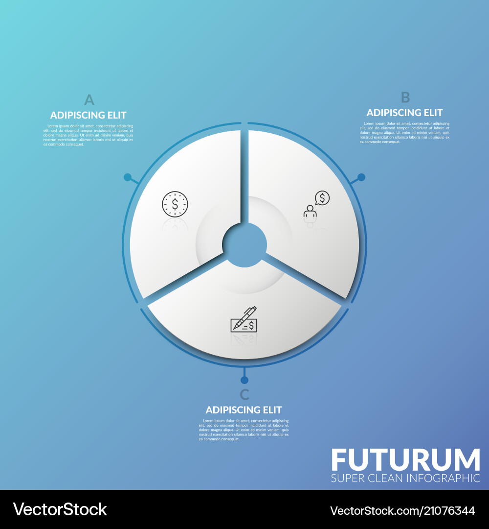 Circular diagram divided into 3 sectors with thin Vector Image