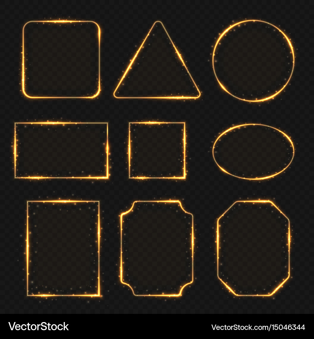 Golden Electric Neon Borders Royalty Free Vector Image