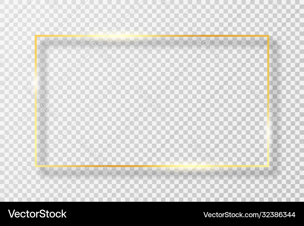 Golden frame in rectangle shape with light effect Vector Image