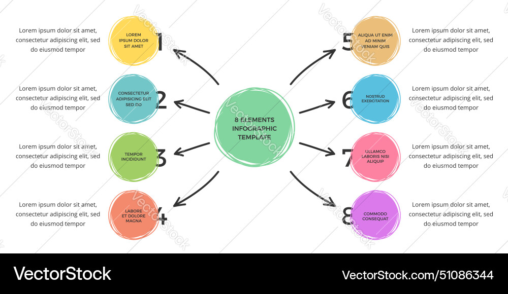 Infographic template with 8 elements Royalty Free Vector