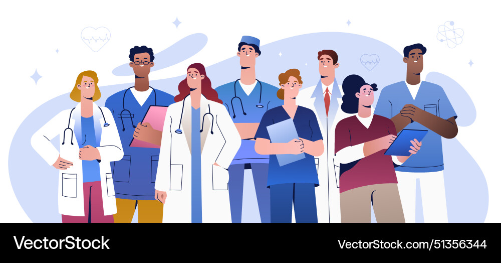 Multicultural group of happy doctors nurses Vector Image