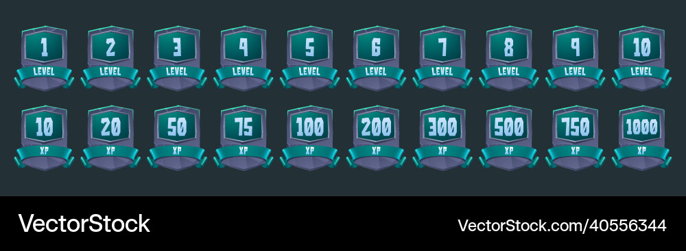 Stone badges with level number and xp for game Vector Image