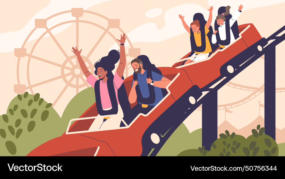 Thrilling screams echo as characters on roller Vector Image
