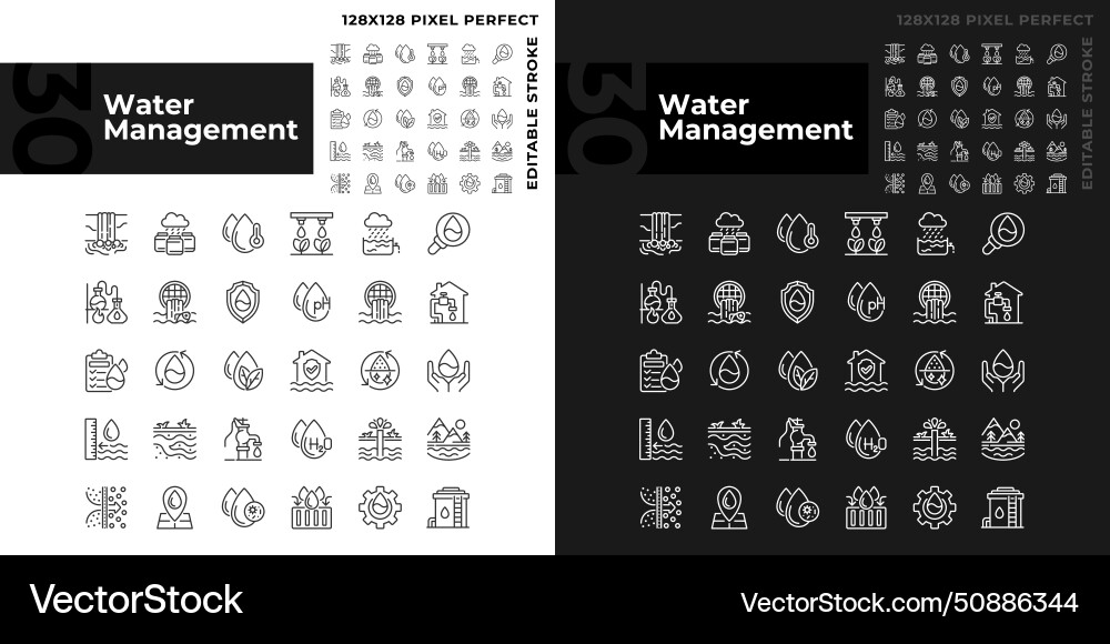 Water management linear icons set for dark light Vector Image