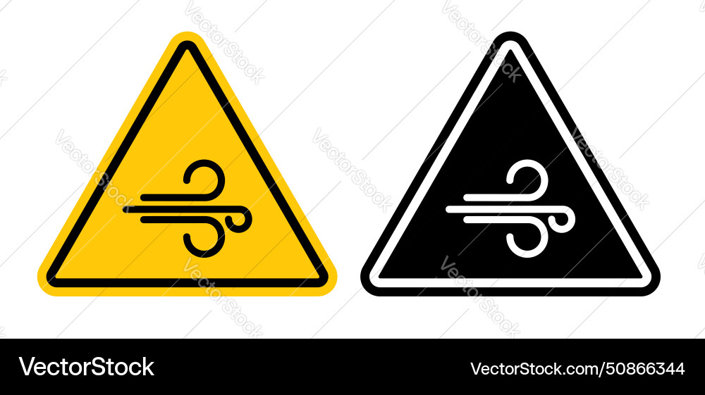 Wind warning sign icon set alert for strong Vector Image