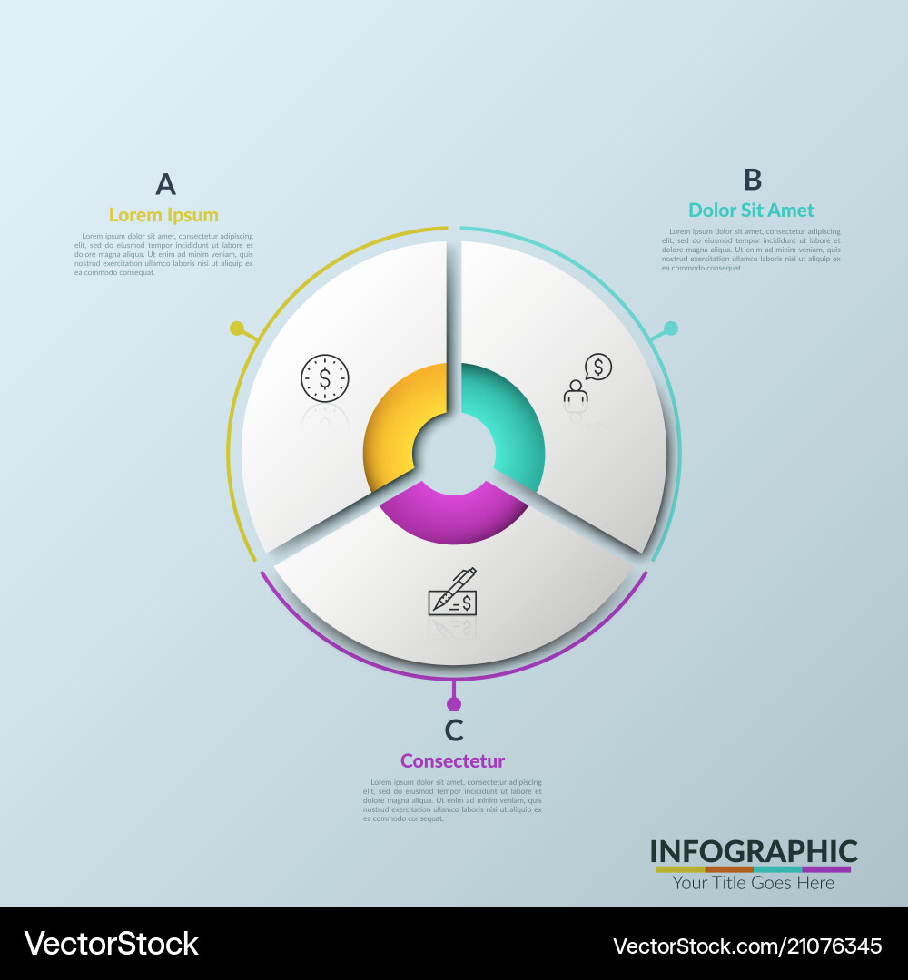 Circular diagram divided into 3 sectors with thin Vector Image