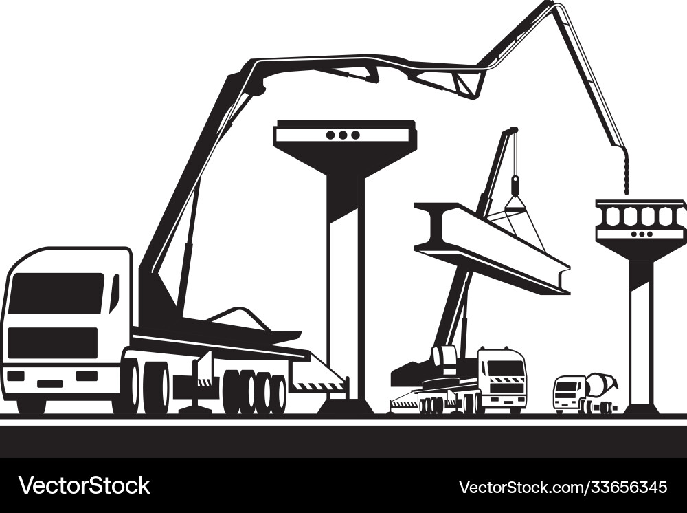 Construction machinery building a bridge Vector Image