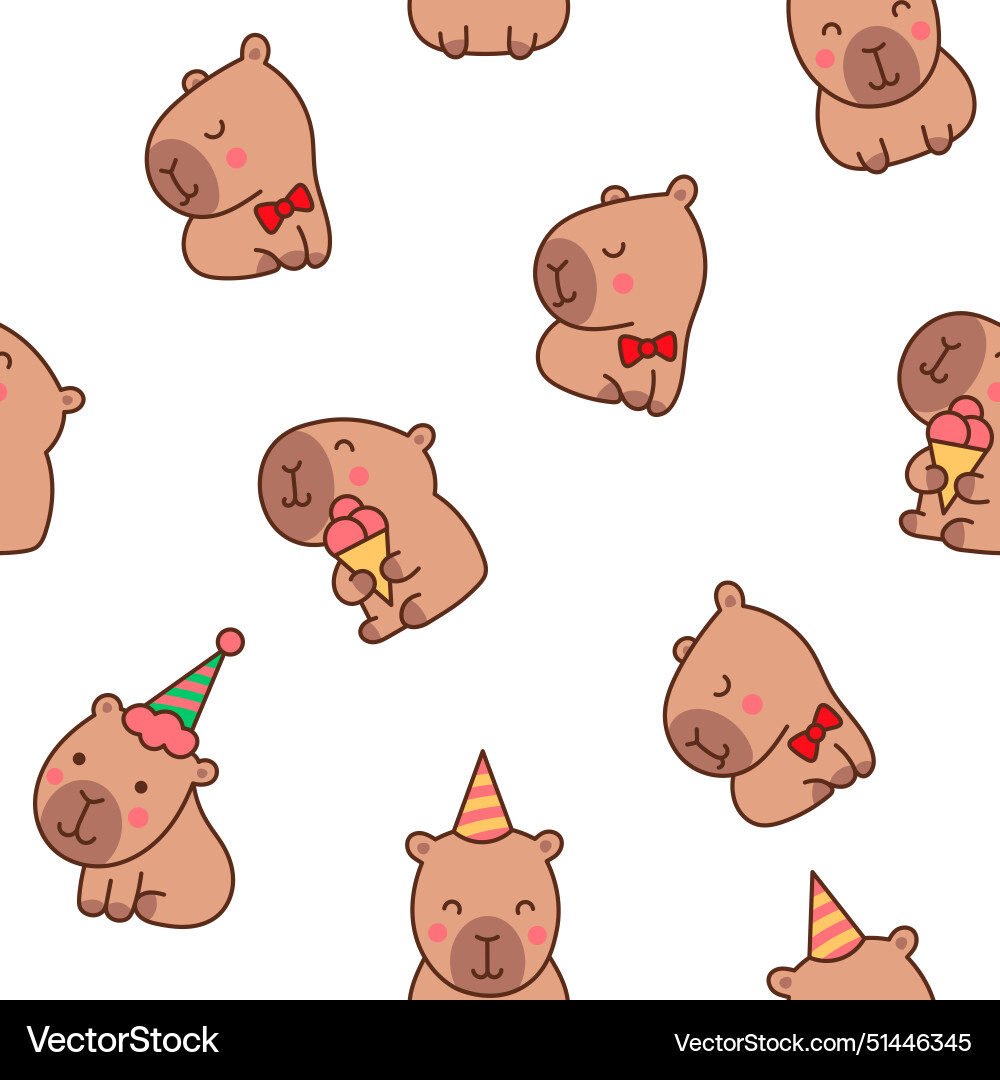 Cute cartoon kawaii capybara seamless pattern Vector Image