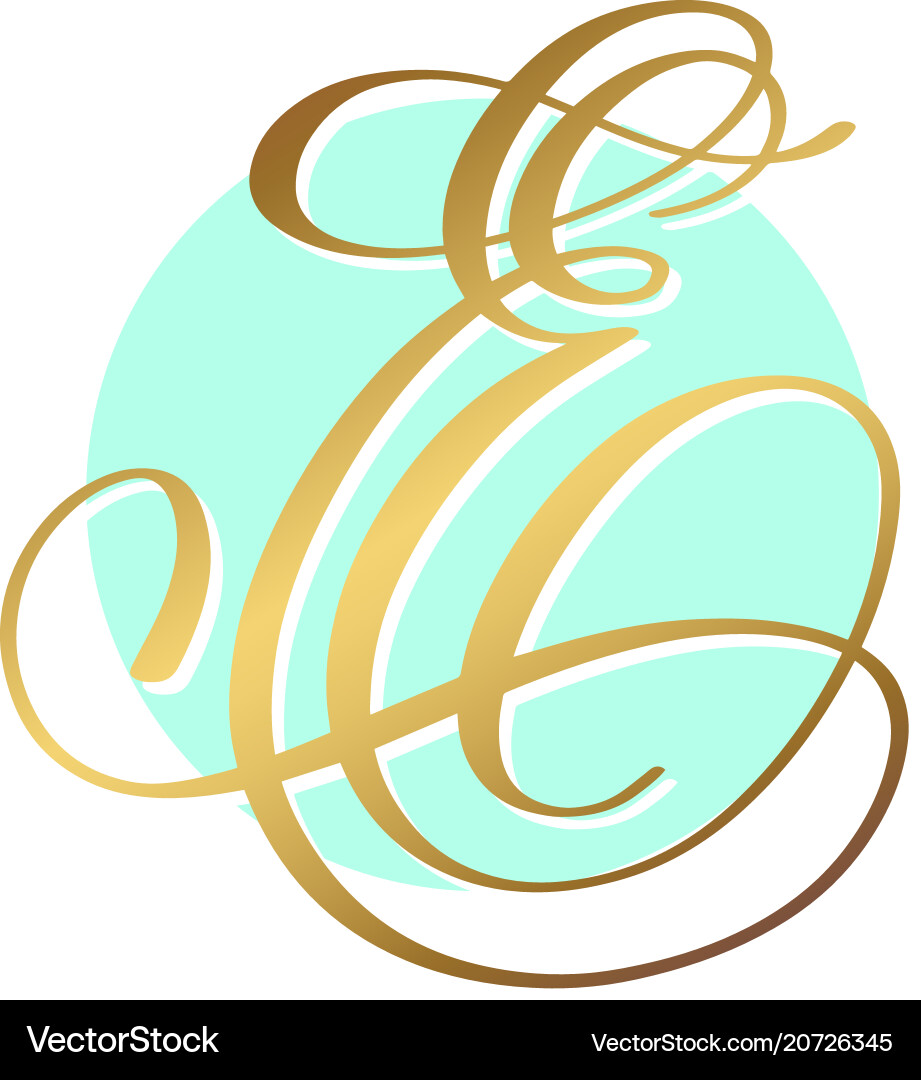 Gold calligraphy letter on circle blue background Vector Image