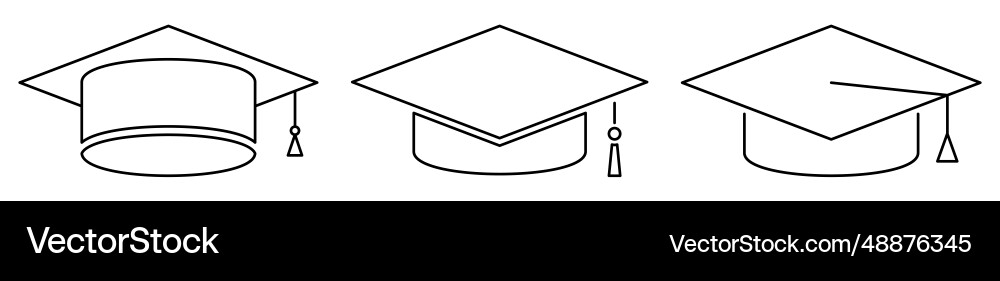 Graduation line hat icons isolated Royalty Free Vector Image