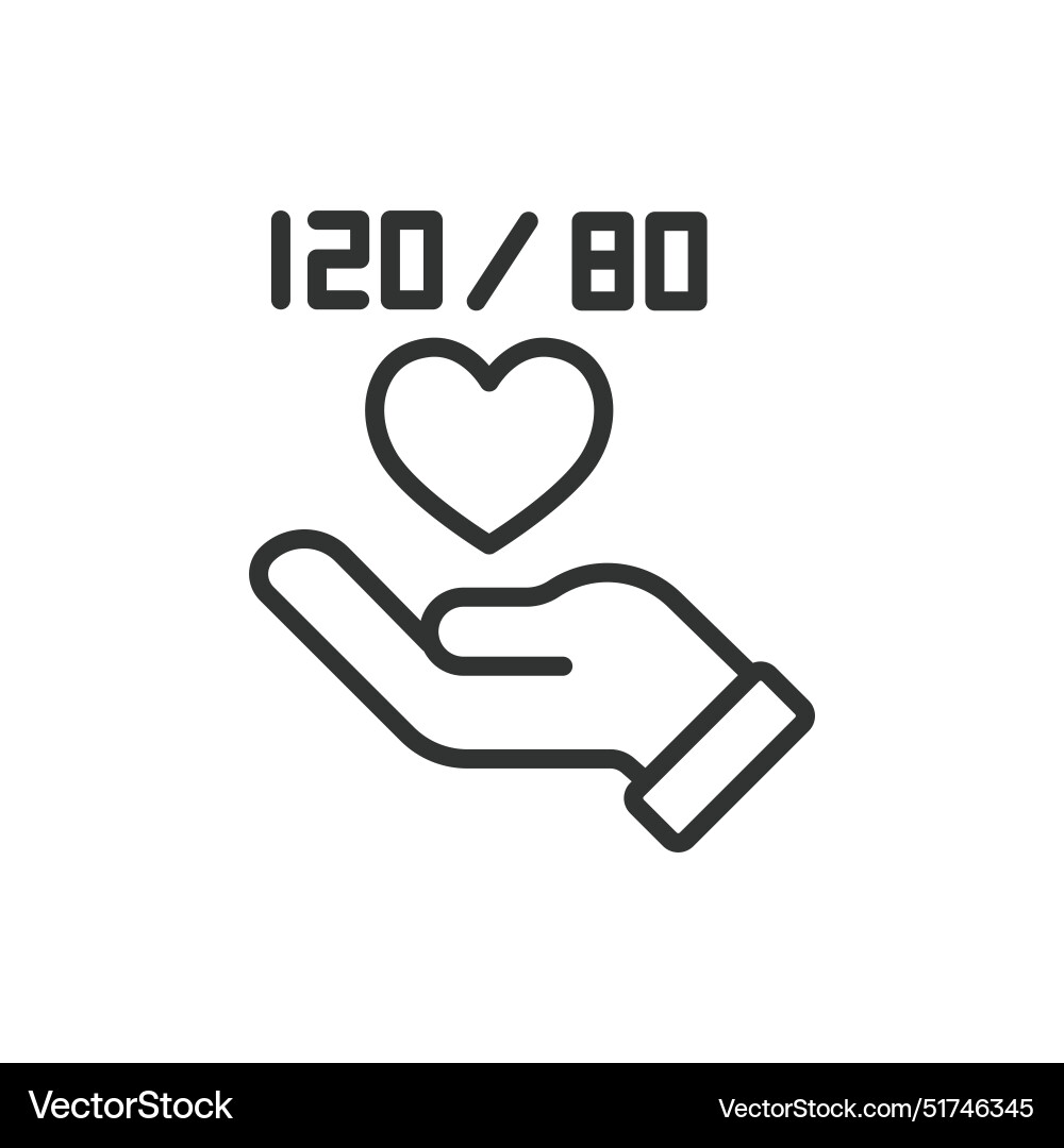 Heart rate 120 80 in line design Royalty Free Vector Image