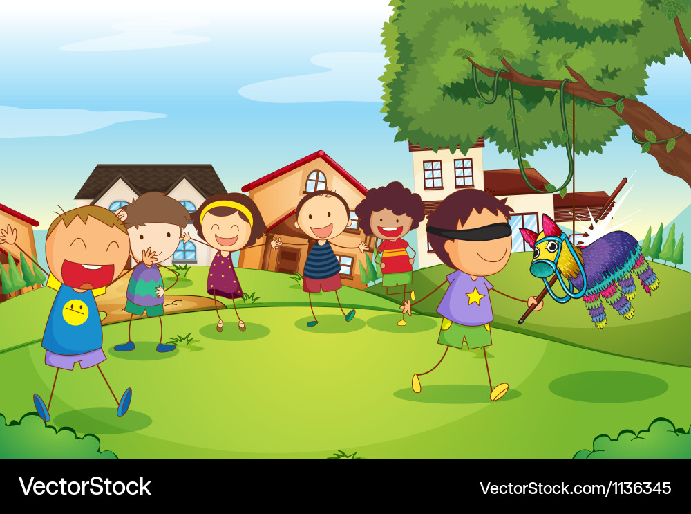Kids playing in nature Royalty Free Vector Image