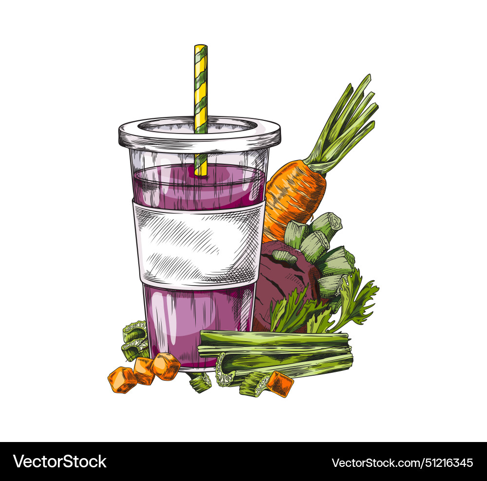Purple vegetable smoothie clear cup Royalty Free Vector