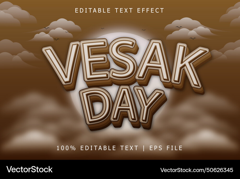 Vesak day editable text effect 3 dimension emboss Vector Image