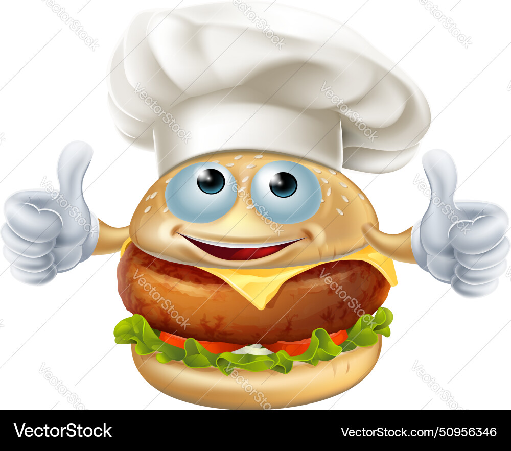 Cartoon chef burger mascot character Royalty Free Vector