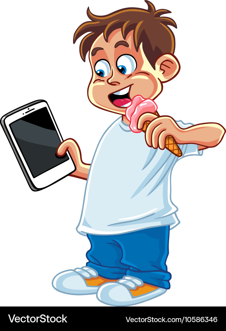 Child Using Tablet - Cartoon Royalty Free Vector Image
