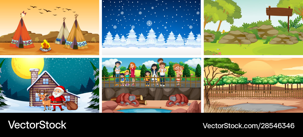 Different scenes with people and views Royalty Free Vector